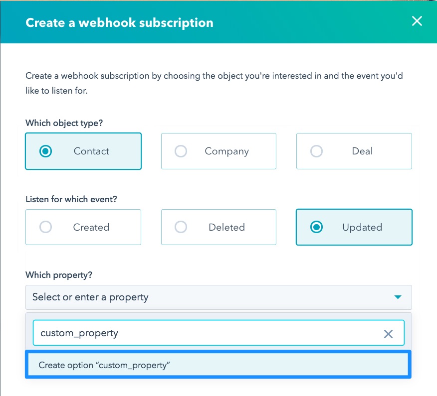 Solved: HubSpot Community - Webhook Events on Custom Properties - HubSpot Community