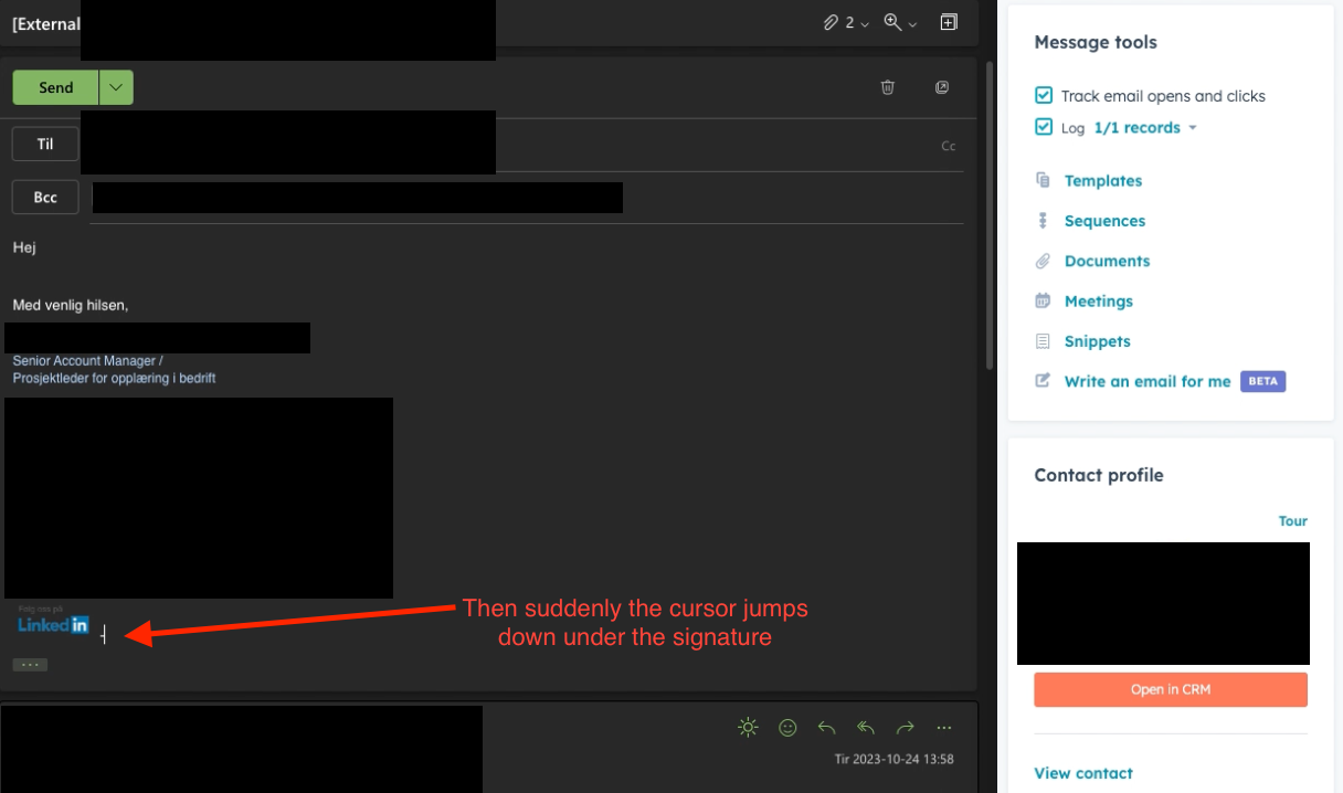 Solved: HubSpot Community - Cursor jumps around when repling to email ...