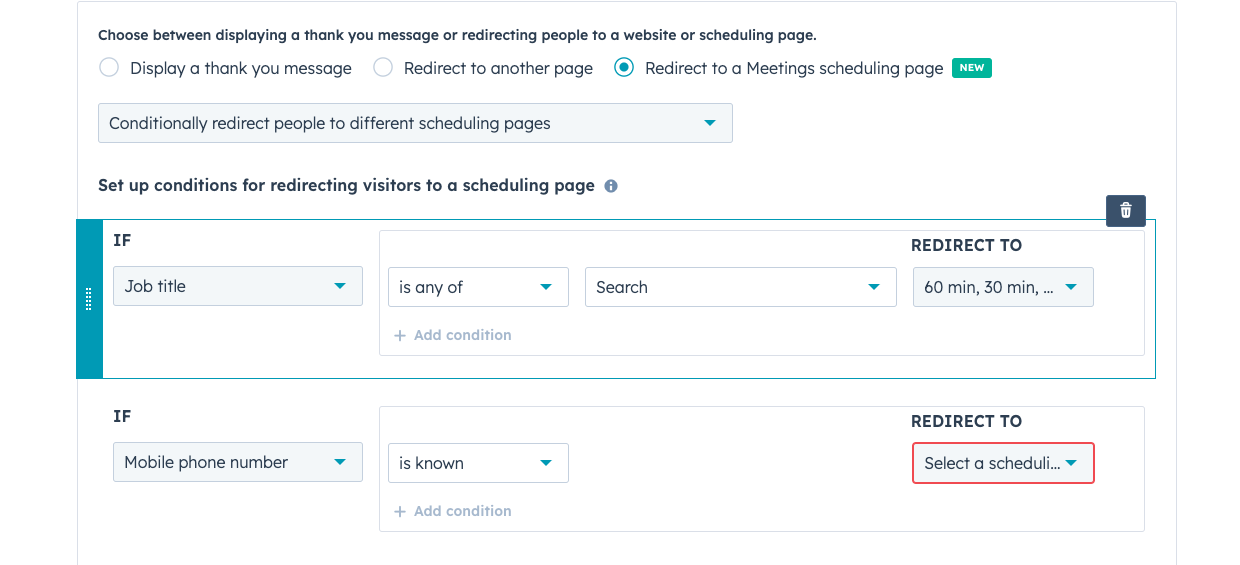 HubSpot Community - Multiple conditions (AND logic) for conditional Meetings redirects in Forms ...