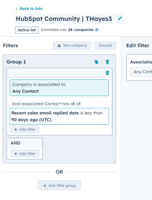 Solved: HubSpot Community - Active Company Lists using Associated Contact filters - HubSpot ...