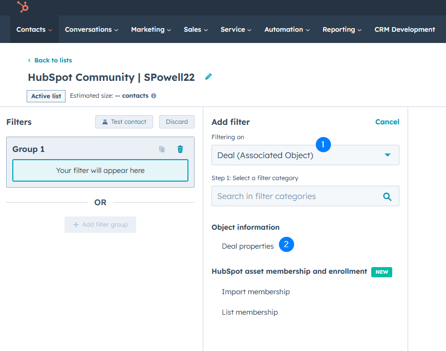 Solved: HubSpot Community - List of contacts by properties on associated deals? - HubSpot Community