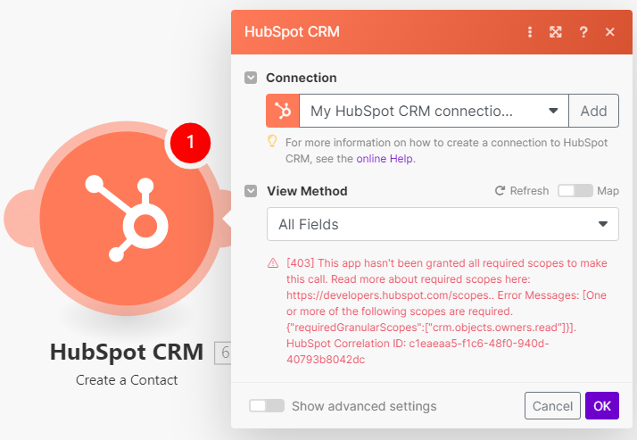 Solved: HubSpot Community - [bug] Make.com app - error 403 - HubSpot Community