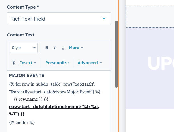 Solved: HubSpot Community - Hubl filter to show future hubdb events used in rich text editor ...