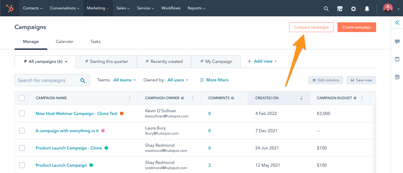 Compare Marketing Campaigns with the Comparison Tool