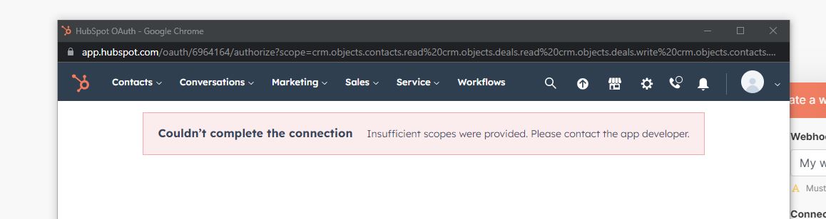 HubSpot Community - Cannot Setup Webhooks - Buttons Greyed Out + Missing Scopes + App Getting ...