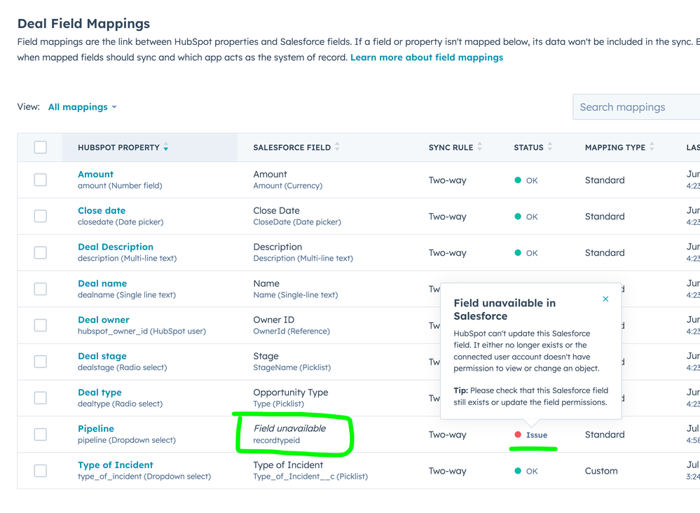 Solved: HubSpot Community - Salesforce Sync Issue: SF Pipeline Field Unavailable - HubSpot Community