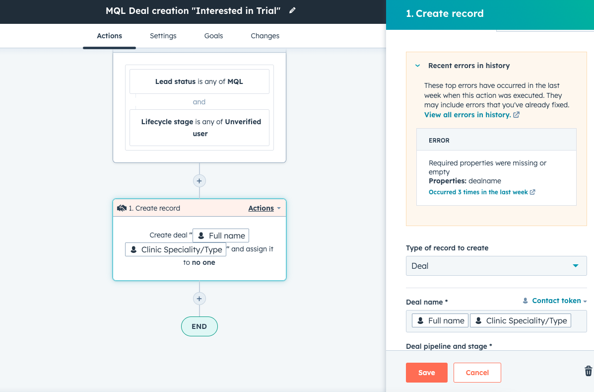 Solved: HubSpot Community - Workflow Deal creation error - HubSpot Community