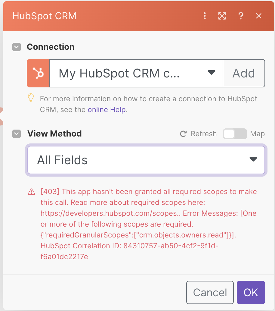 Solved: HubSpot Community - Request fails with required scopes when scopes appear to be set ...