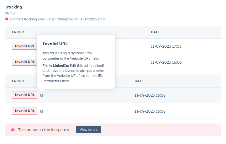 Solved: HubSpot Community - Contact tracking error on my Linkedin Ads ...